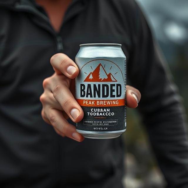 Rugged Man with Cubed Beer Can in Wilderness