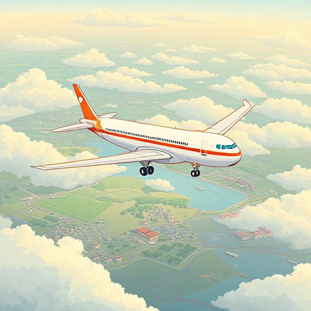 Cartoon Airplane Flying Over South Asia