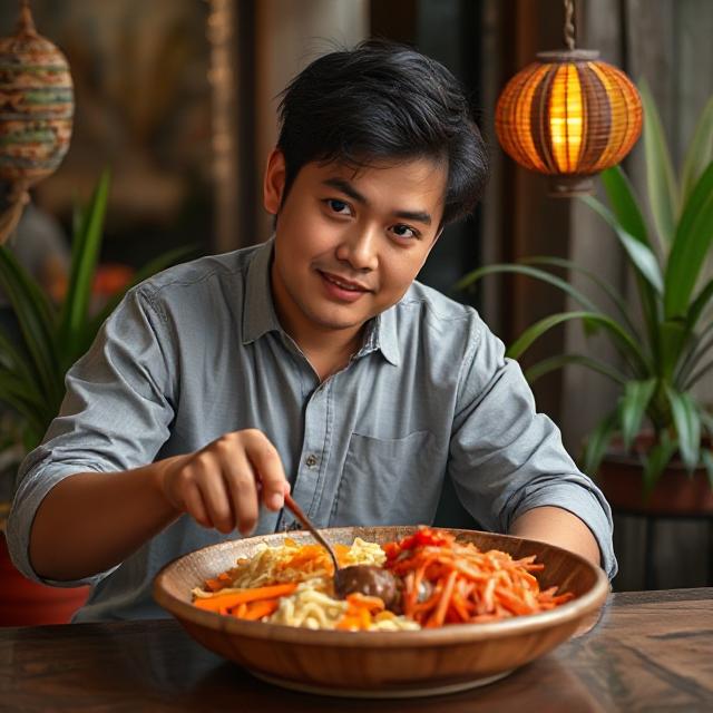 Young Man Sharing Meal