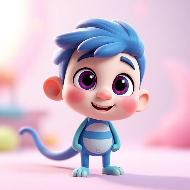 Cute Blue-Haired Cartoon Monkey