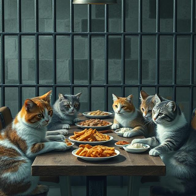Cats in Jail Cafeteria