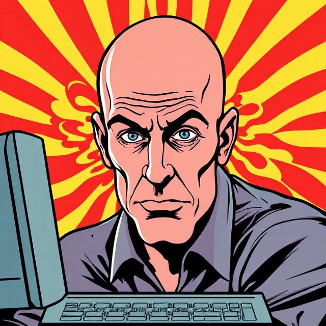 Bald Man at Computer