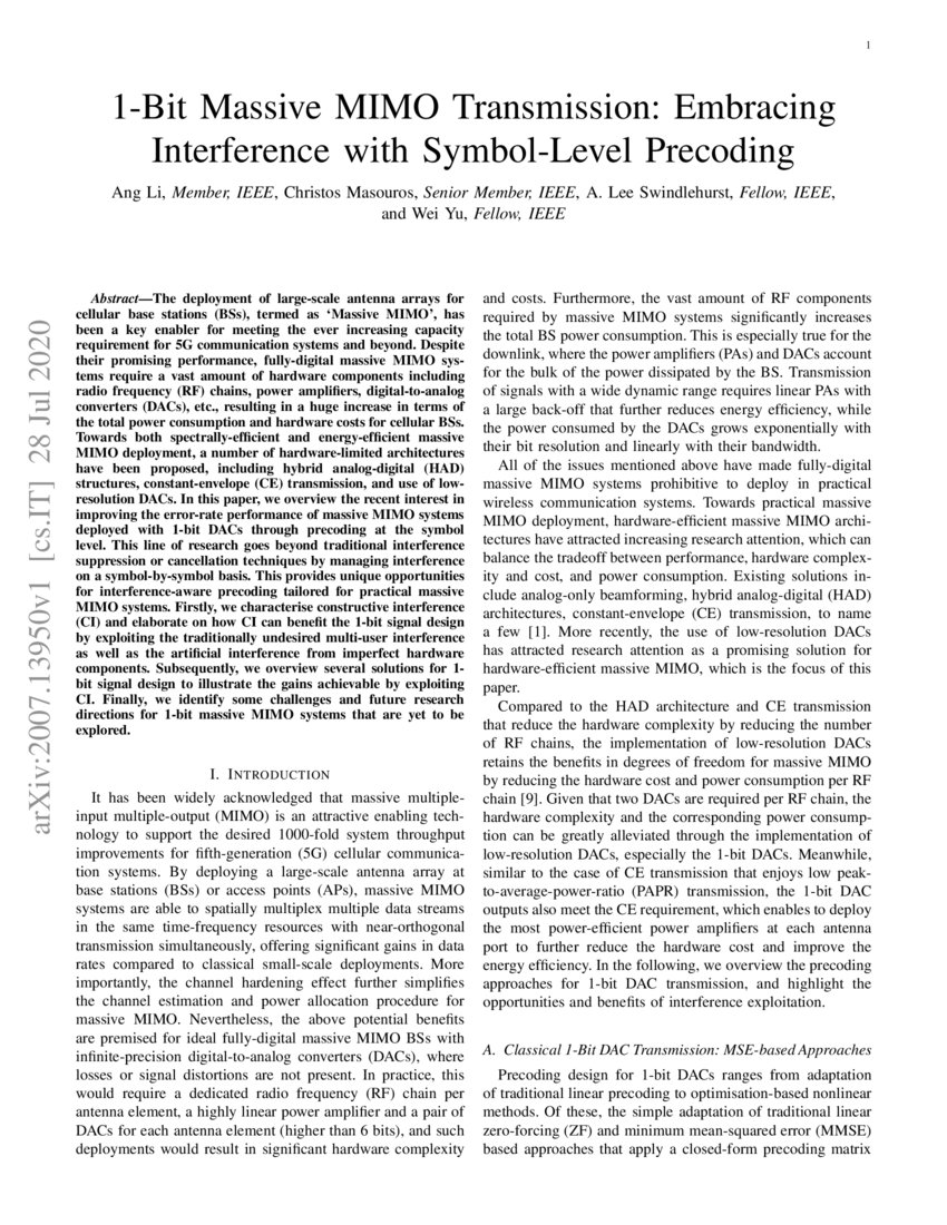 1-Bit Massive MIMO Transmission: Embracing Interference with Symbol-Level Precoding | DeepAI