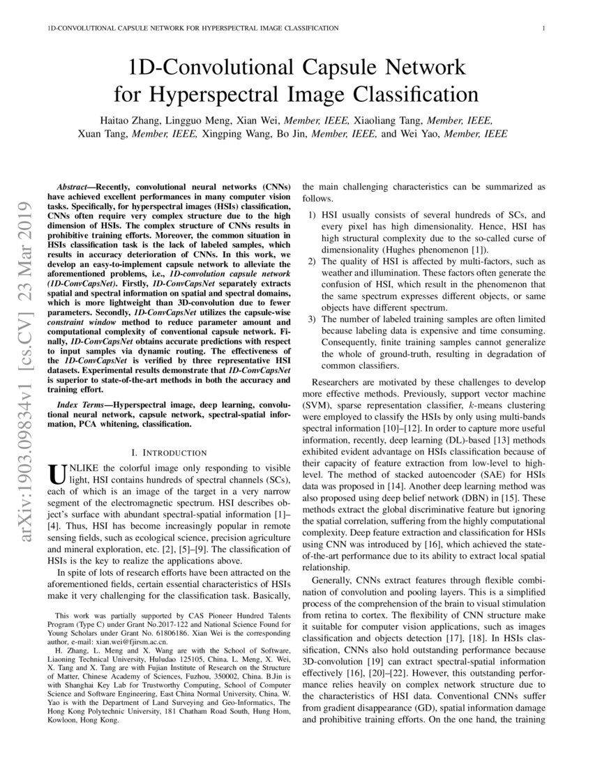 1D-Convolutional Capsule Network for Hyperspectral Image Classification ...