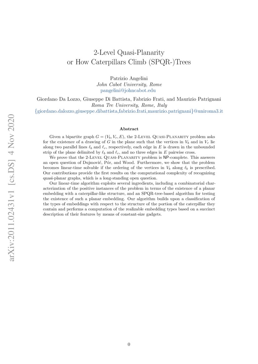 2-Level Quasi-Planarity or How Caterpillars Climb (SPQR-)Trees | DeepAI