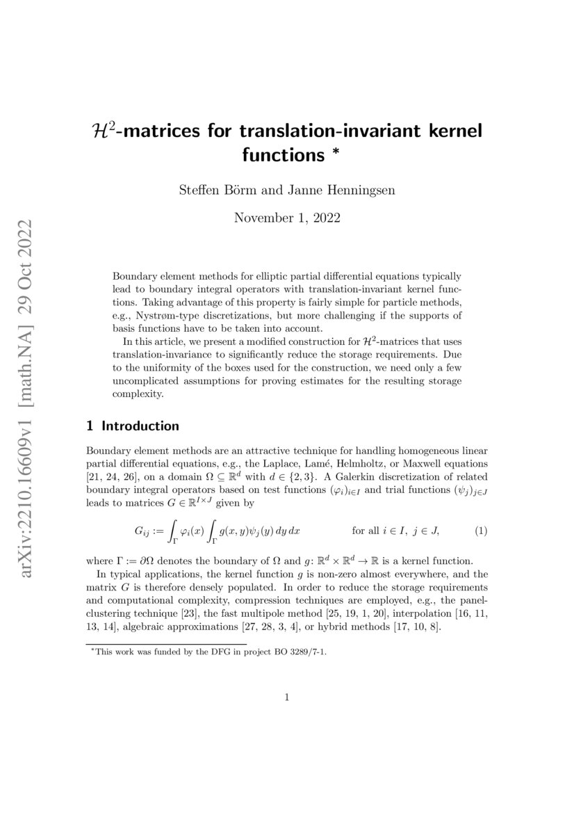 ℋ 2 Matrices For Translation Invariant Kernel Functions Deepai