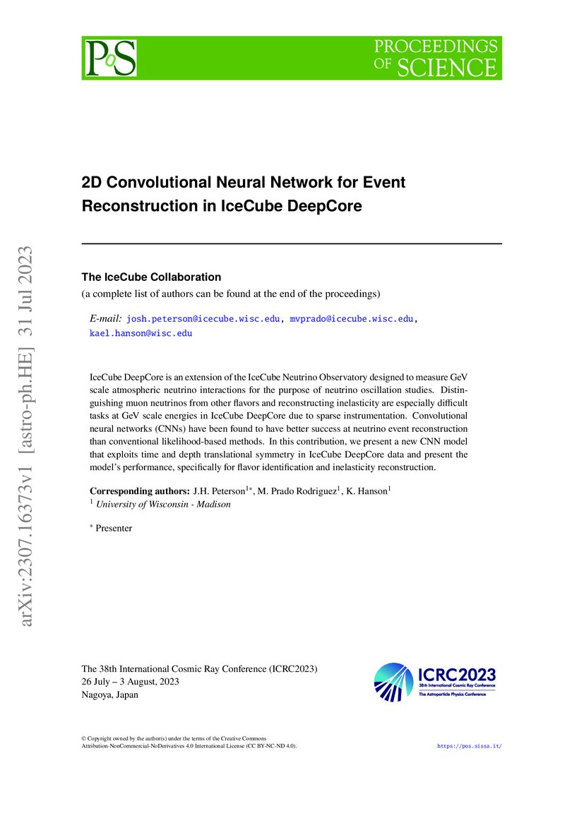 2D Convolutional Neural Network for Event Reconstruction in IceCube DeepCore | DeepAI