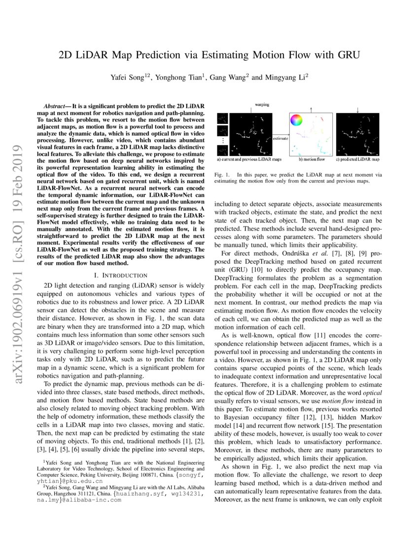 2D LiDAR Map Prediction via Estimating Motion Flow with GRU | DeepAI