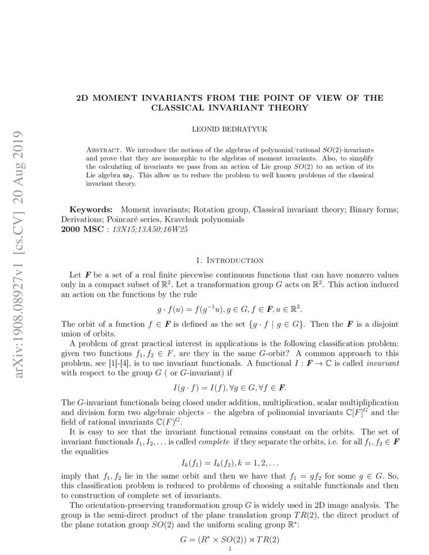 2D moment invariants from the point of view of the classical invariant ...