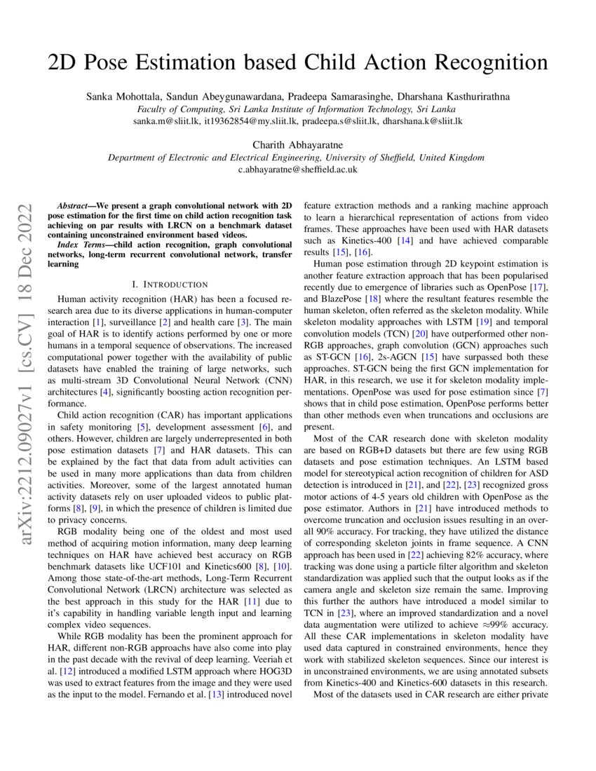 2D Pose Estimation based Child Action Recognition | DeepAI
