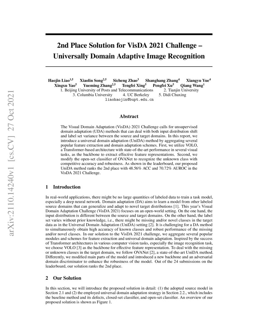 2nd Place Solution for VisDA 2021 Challenge – Universally Domain ...