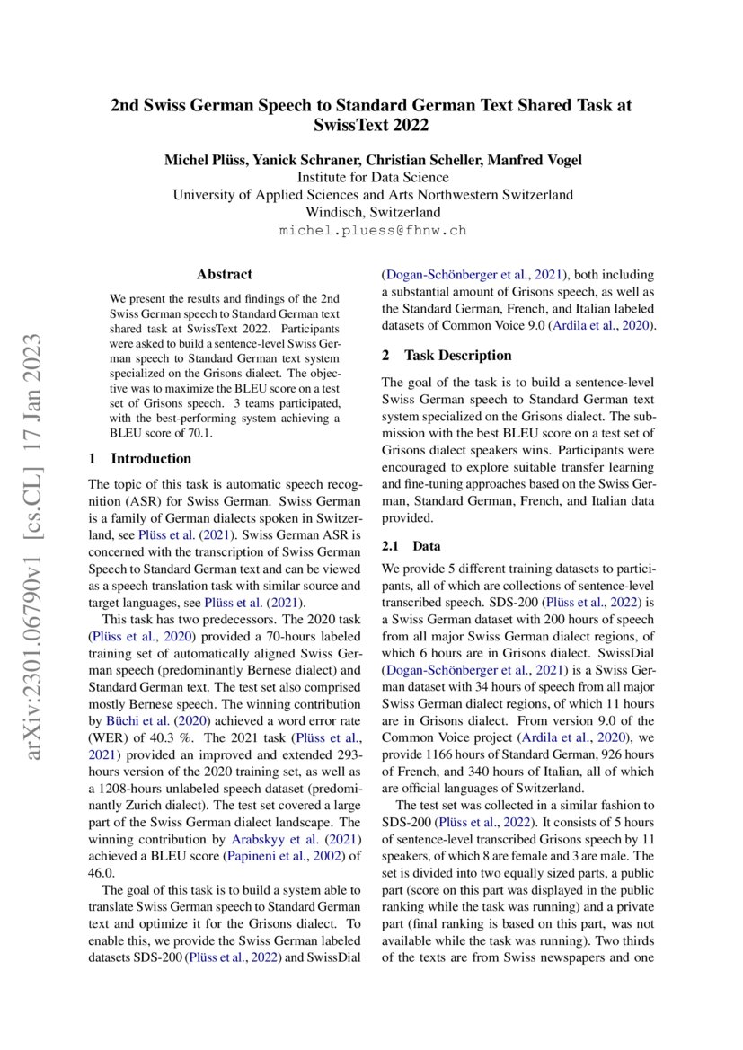 2nd Swiss German Speech to Standard German Text Shared Task at ...