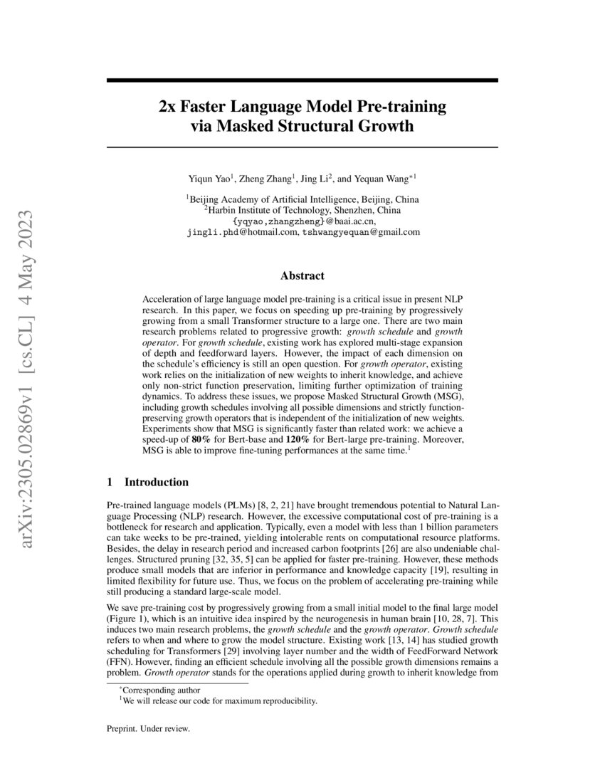 2x Faster Language Model Pre-training via Masked Structural Growth | DeepAI