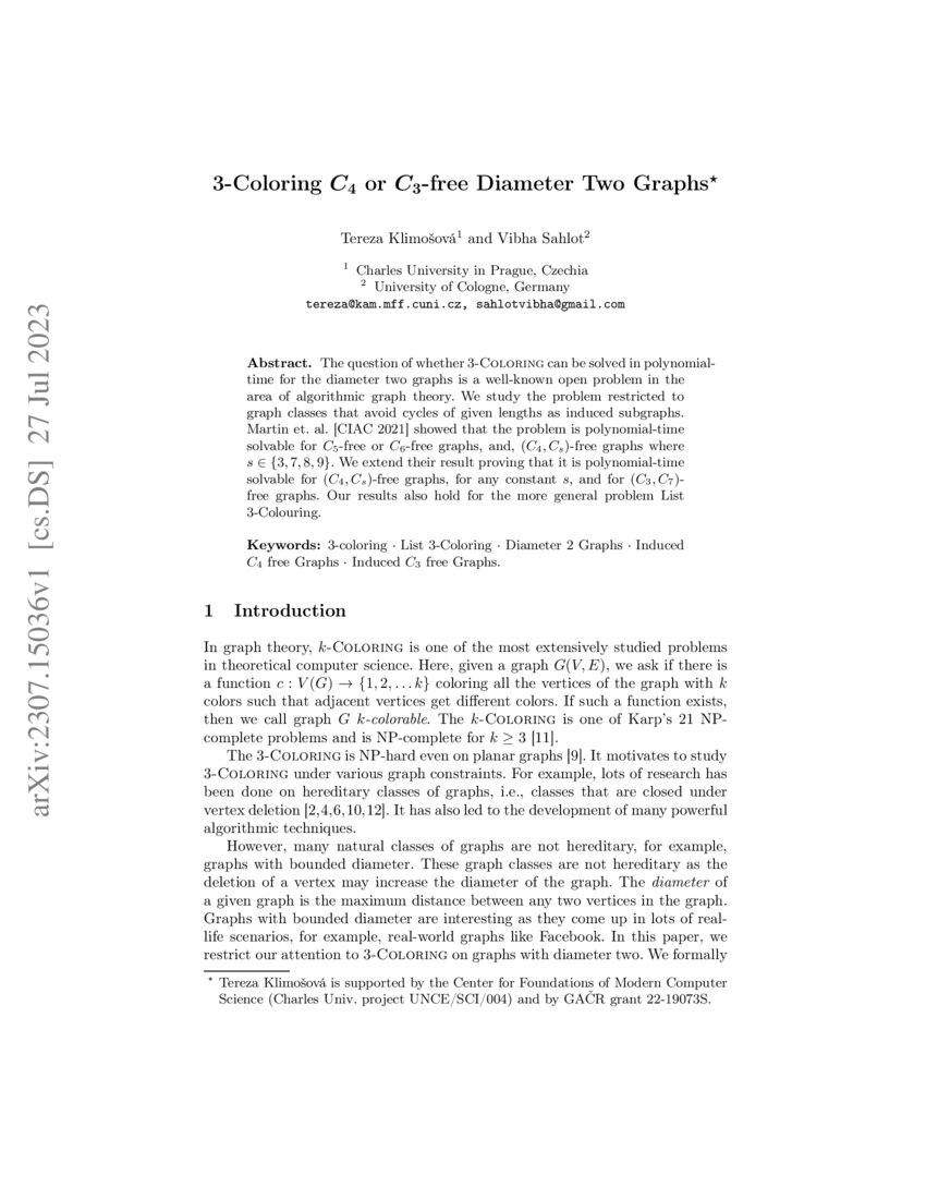 3-Coloring C_4 or C_3-free Diameter Two Graphs | DeepAI