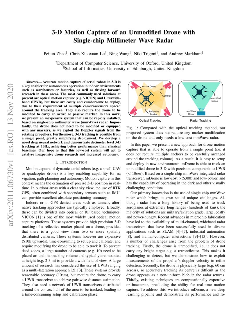 3-D Motion Capture of an Unmodified Drone with Single-chip Millimeter ...