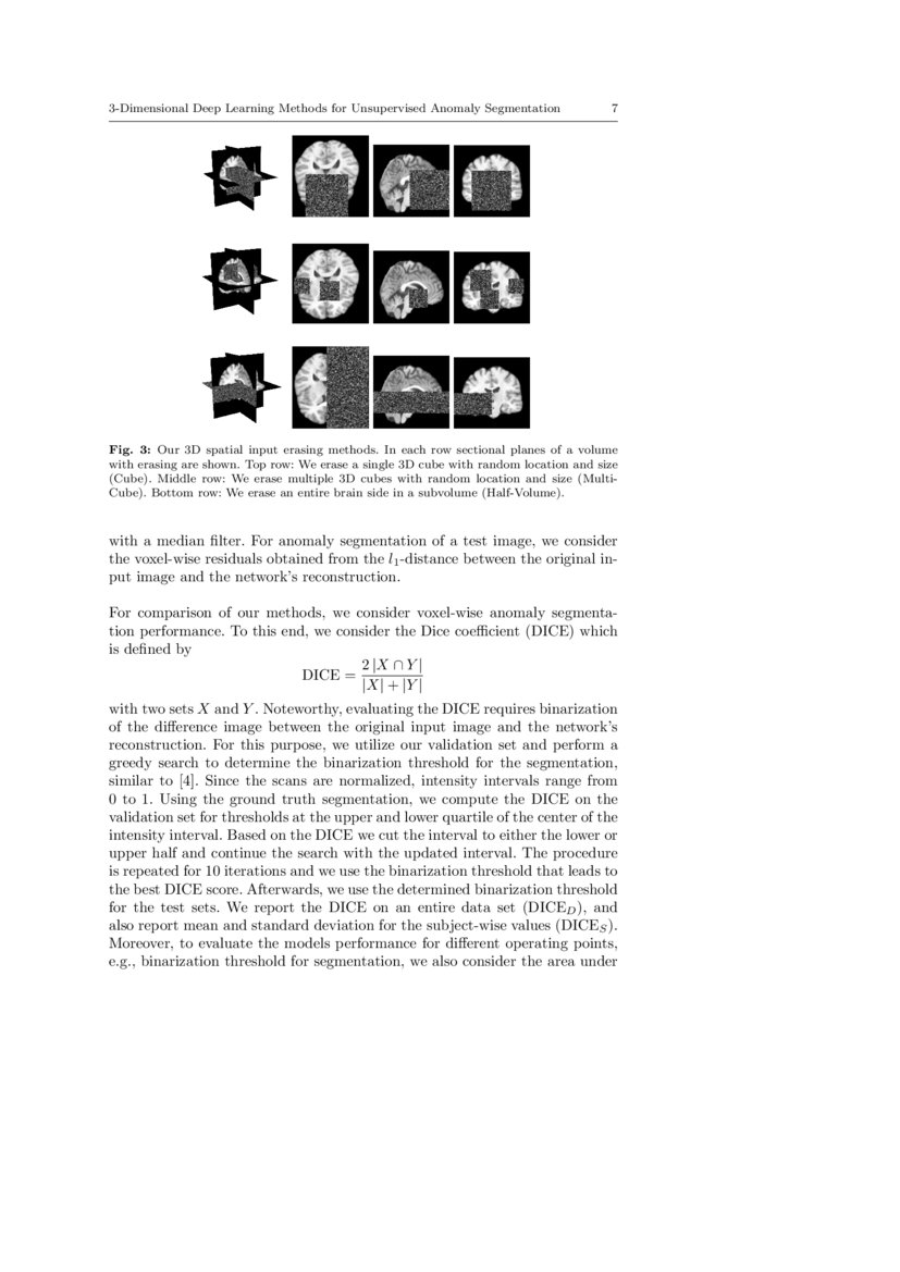 3 Dimensional Deep Learning With Spatial Erasing For Unsupervised Anomaly Segmentation In Brain 