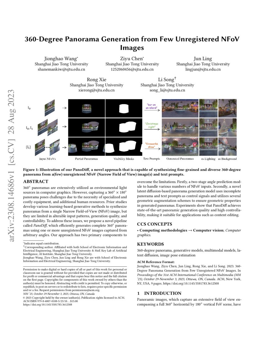 360-Degree Panorama Generation from Few Unregistered NFoV Images | DeepAI
