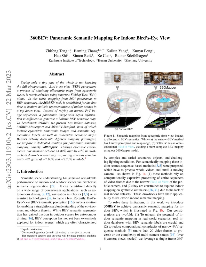 360bev Panoramic Semantic Mapping For Indoor Birds Eye View Deepai