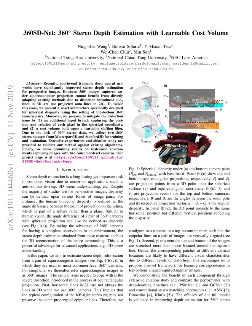 360sd Net 360° Stereo Depth Estimation With Learnable Cost Volume Deepai