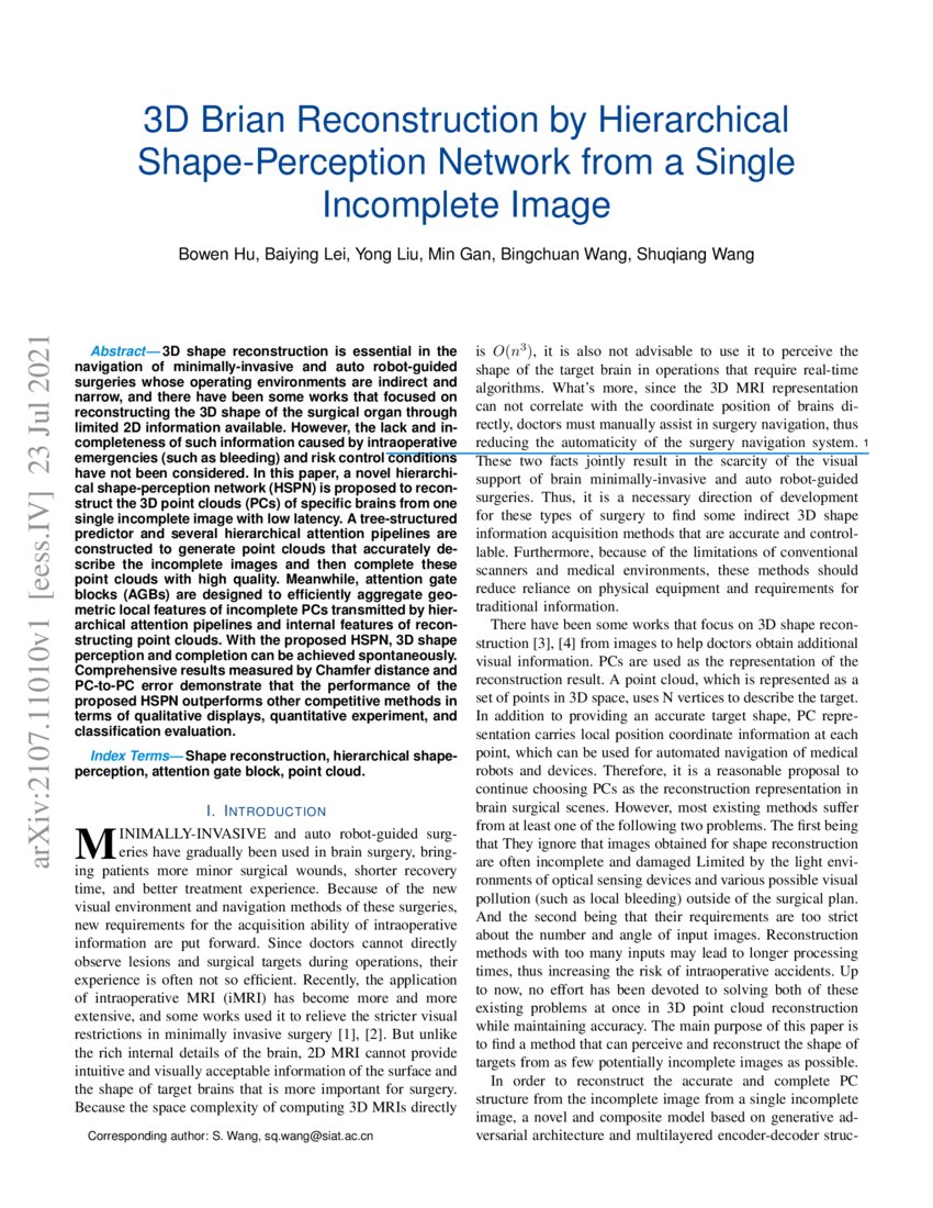 3d Brain Reconstruction By Hierarchical Shape Perception Network From A Single Incomplete Image