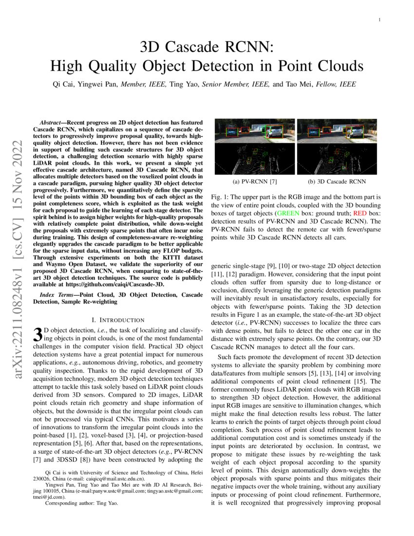 3d Cascade Rcnn High Quality Object Detection In Point Clouds Deepai