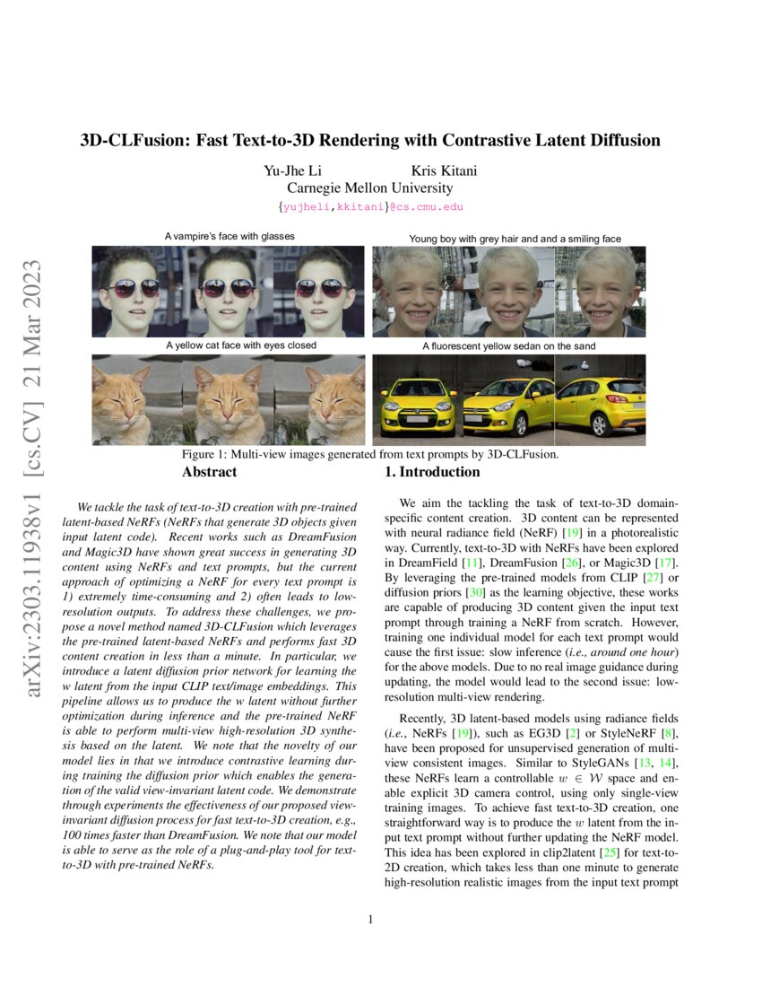 3D-CLFusion: Fast Text-to-3D Rendering with Contrastive Latent Diffusion | DeepAI