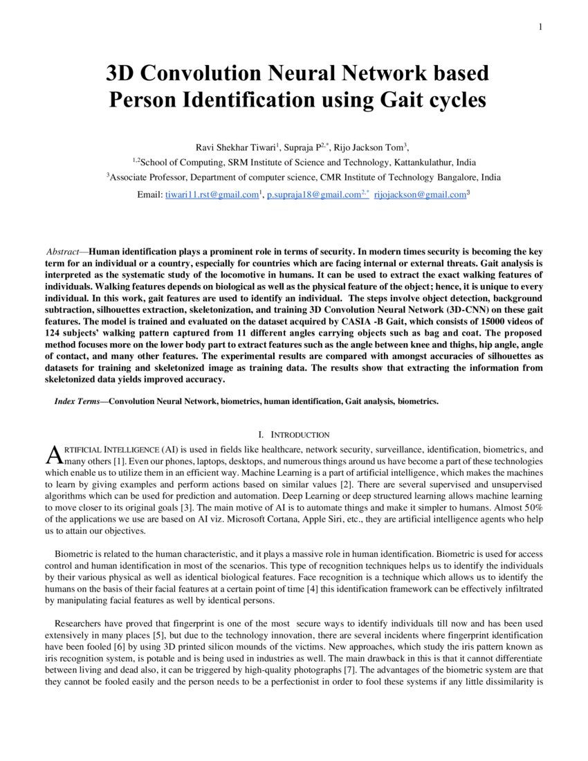3D Convolution Neural Network based Person Identification using Gait ...