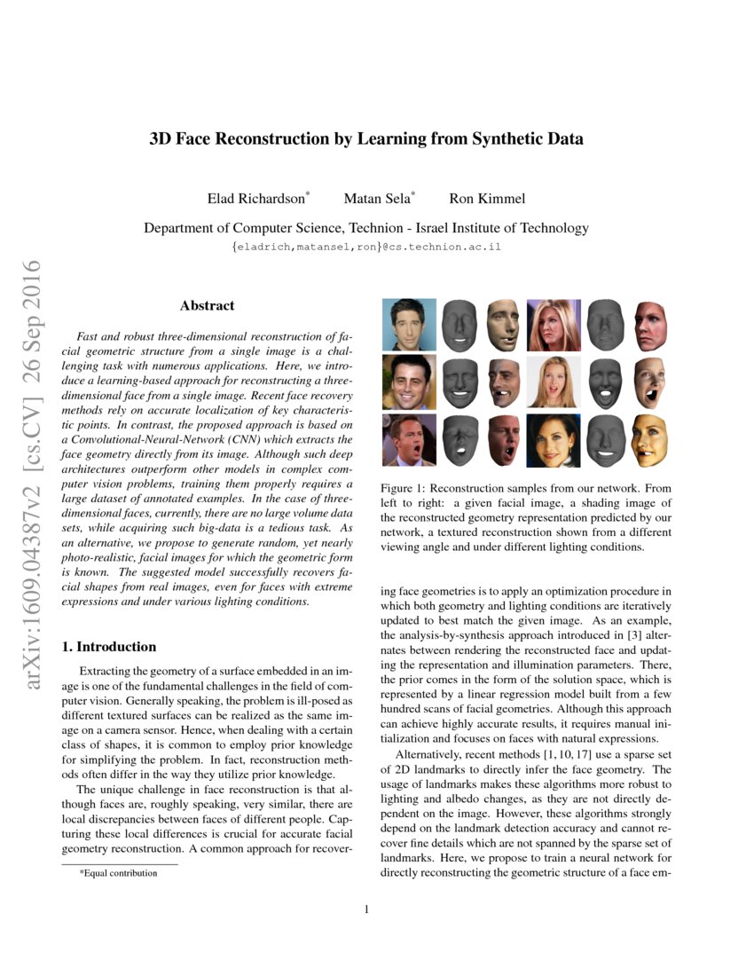 3d Face Reconstruction By Learning From Synthetic Data Deepai