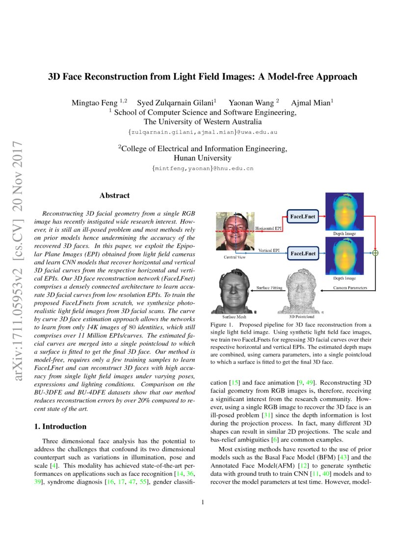 3D Face Reconstruction from Light Field Images: A Model-free Approach ...