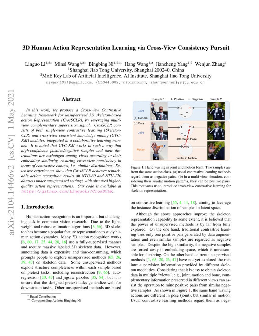 3d Human Action Representation Learning Via Cross View Consistency Pursuit Deepai