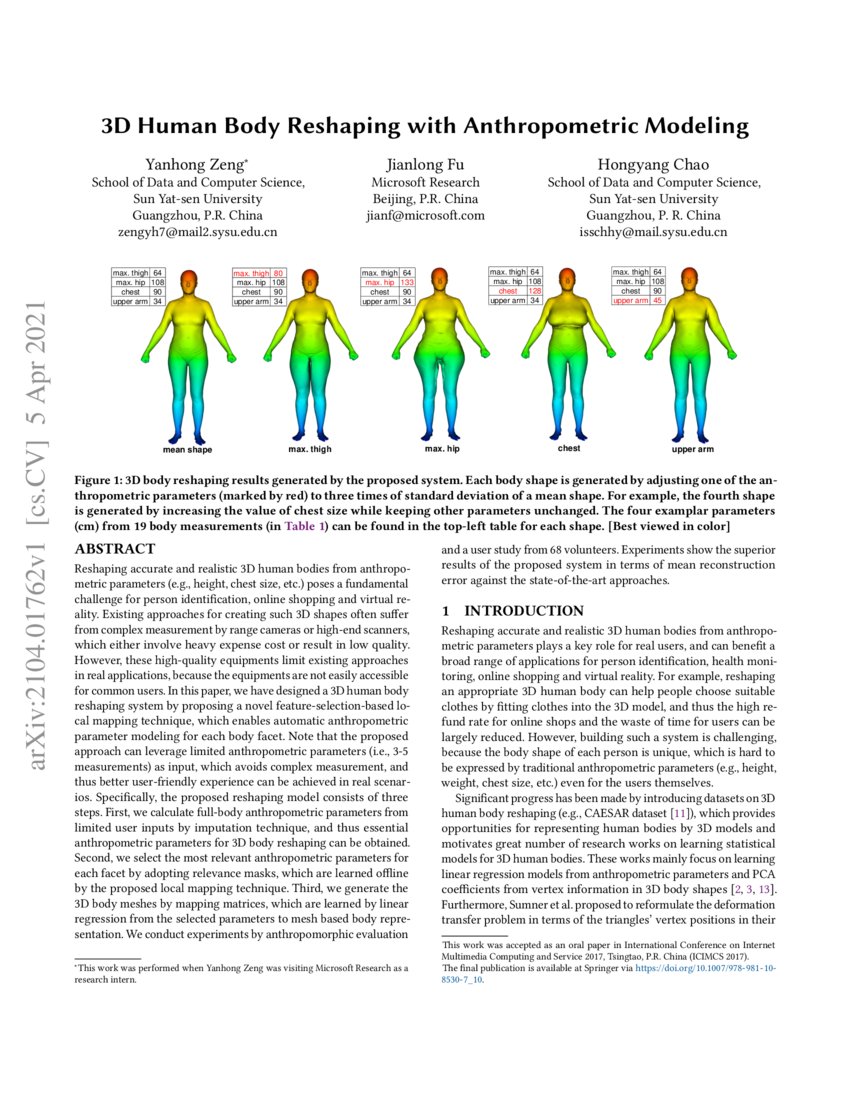3D Human Body Reshaping with Anthropometric Modeling | DeepAI