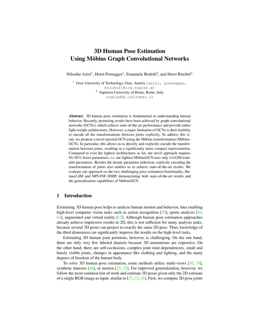 3d Human Pose Estimation Using Möbius Graph Convolutional Networks Deepai