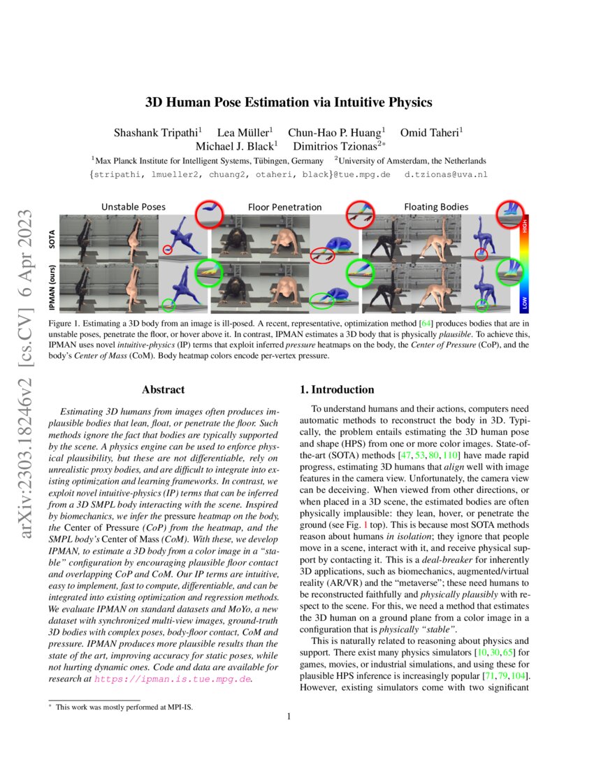 3d Human Pose Estimation Via Intuitive Physics Deepai