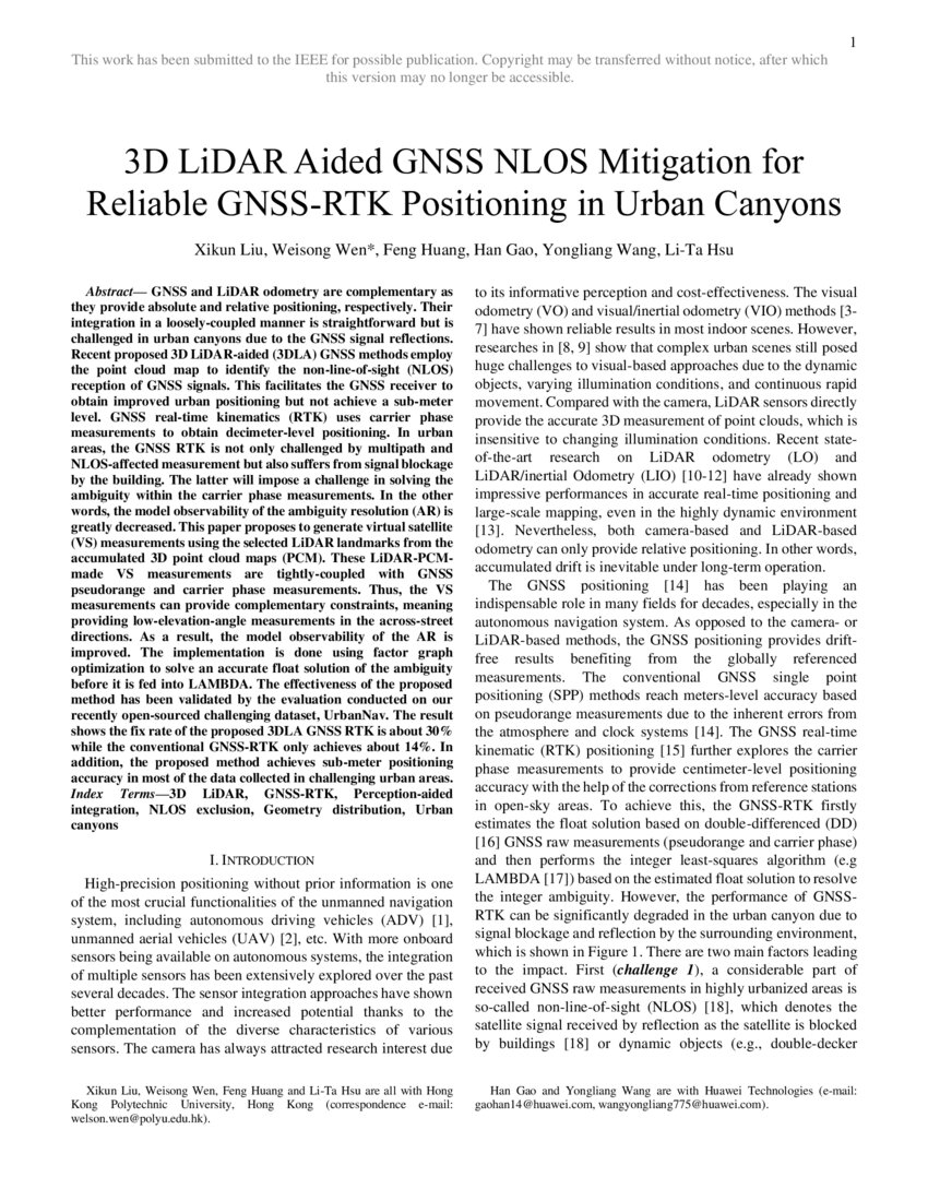 3d Lidar Aided Gnss Nlos Mitigation For Reliable Gnss Rtk Positioning In Urban Canyons Deepai 