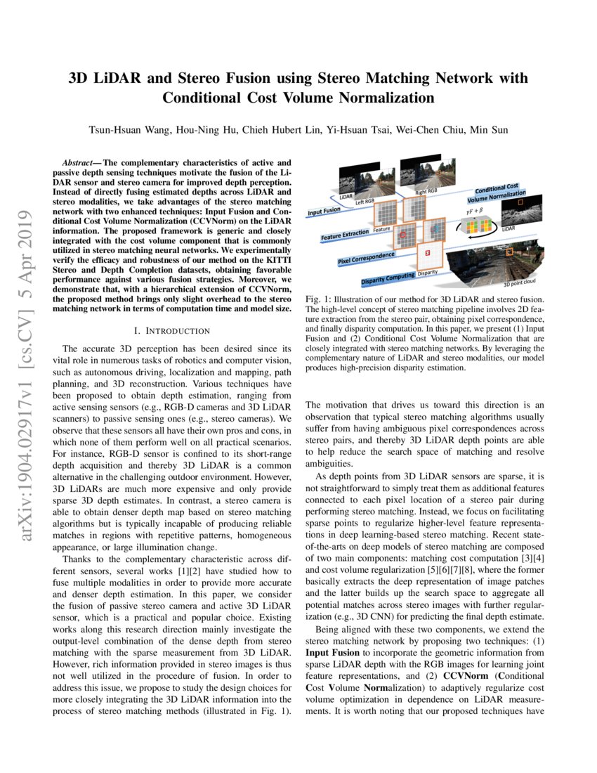3D LiDAR and Stereo Fusion using Stereo Matching Network with ...