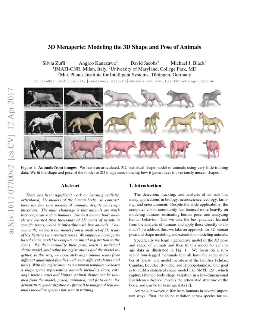 3D Menagerie: Modeling the 3D shape and pose of animals | DeepAI