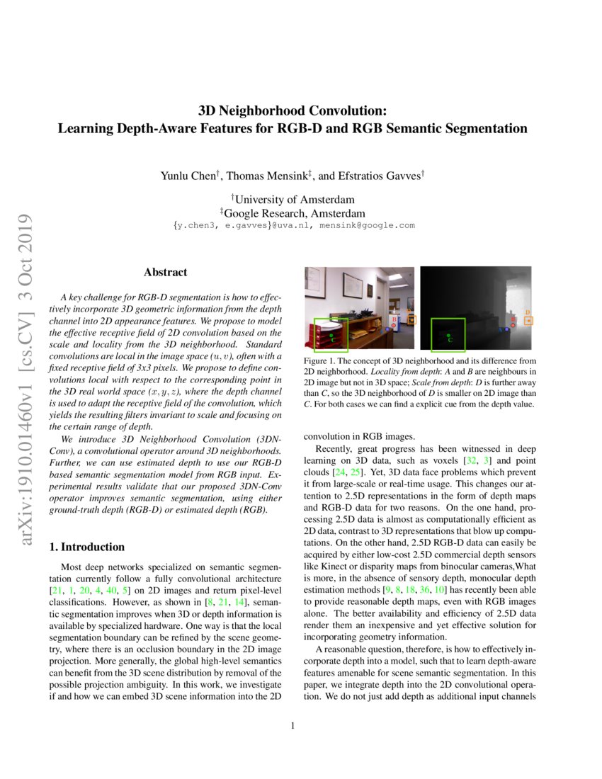 3D Neighborhood Convolution: Learning Depth-Aware Features for RGB-D ...