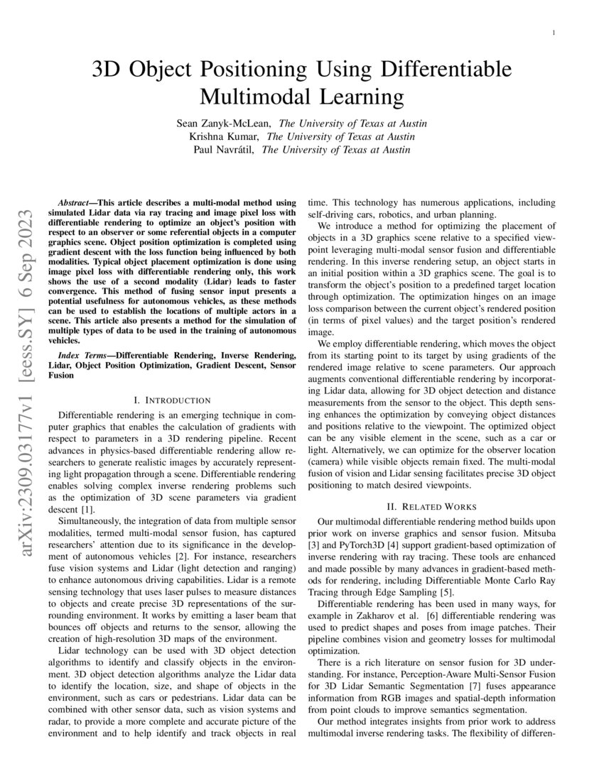 3d Object Positioning Using Differentiable Multimodal Learning Deepai