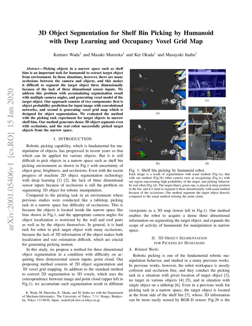 3d Object Segmentation For Shelf Bin Picking By Humanoid With Deep Learning And Occupancy Voxel
