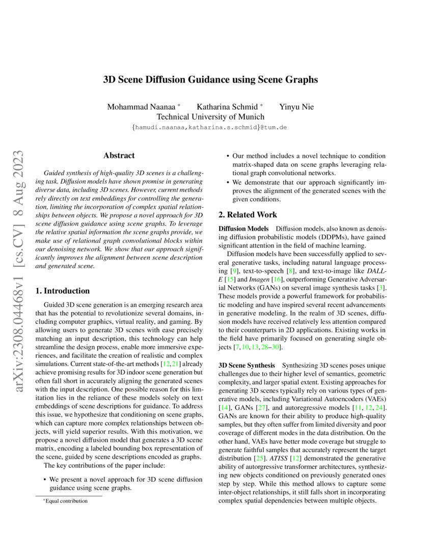 3D Scene Diffusion Guidance using Scene Graphs | DeepAI