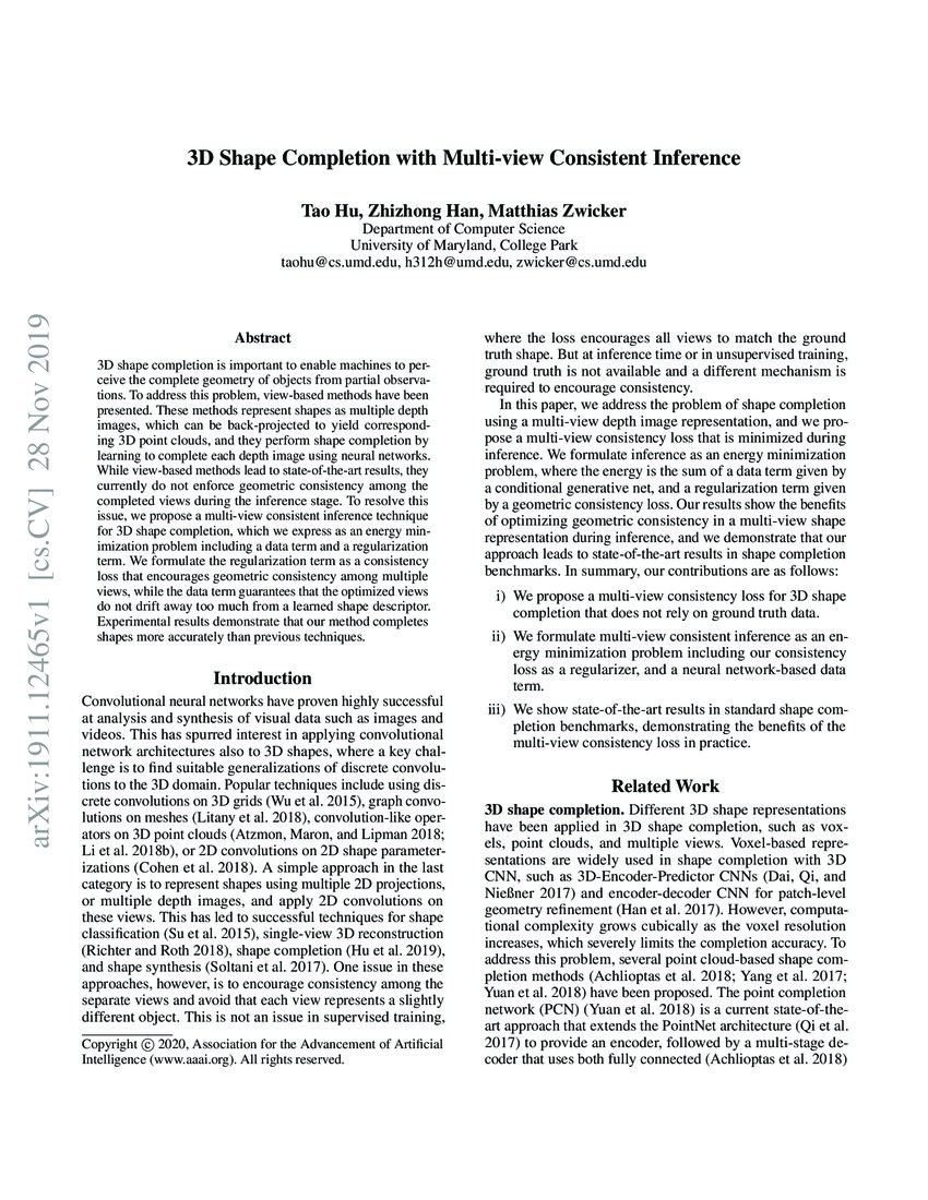 3D Shape Completion with Multi-view Consistent Inference | DeepAI