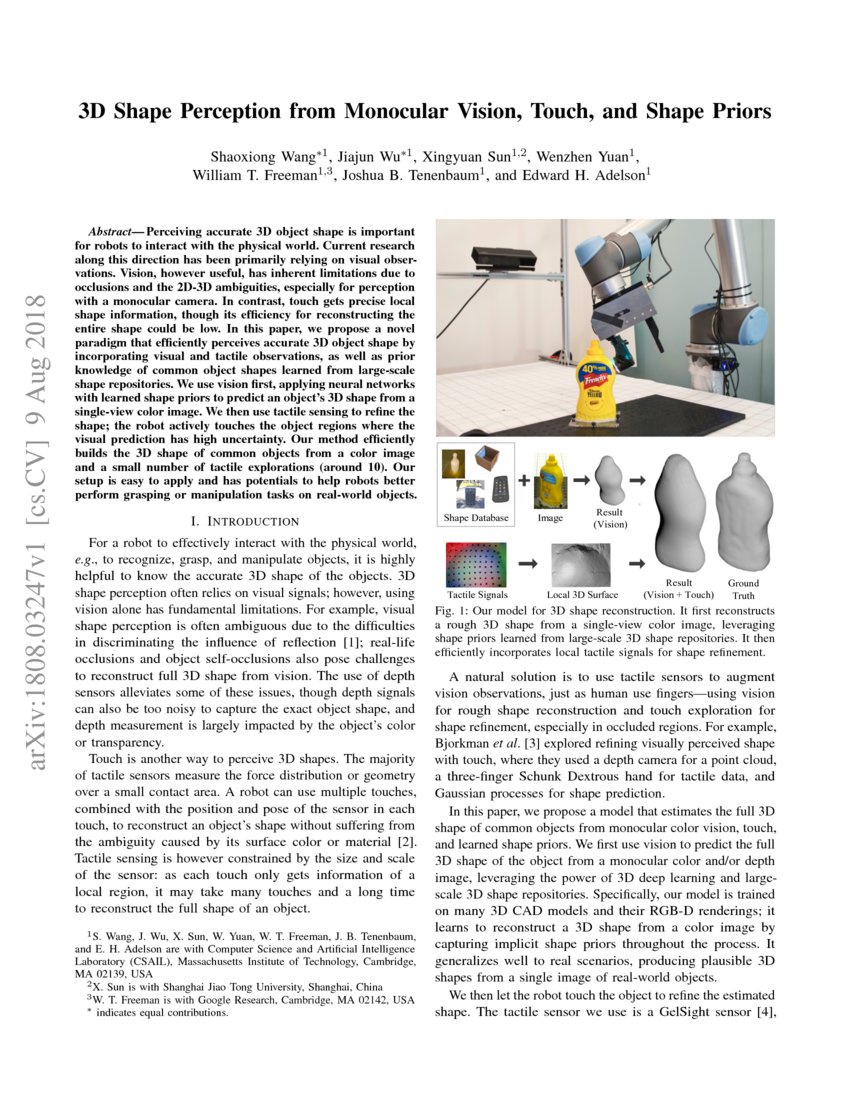 3D Shape Perception from Monocular Vision, Touch, and Shape Priors | DeepAI