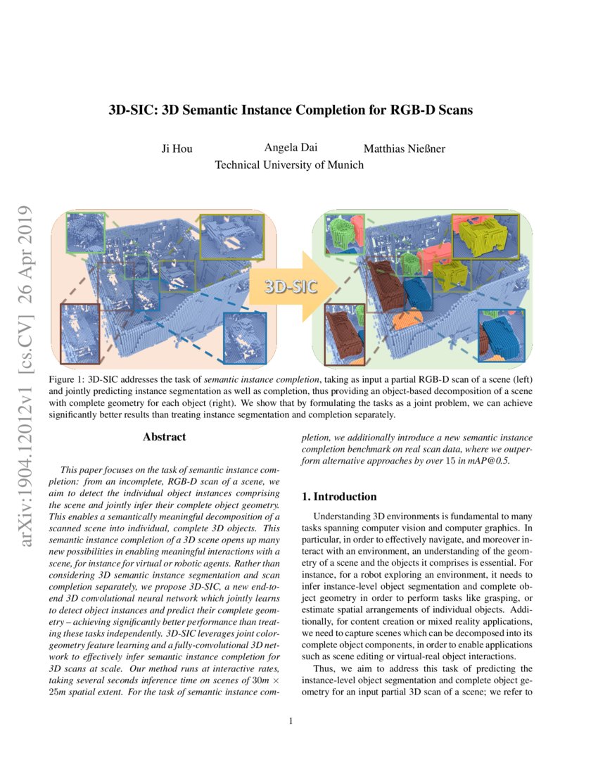 3D-SIC: 3D Semantic Instance Completion for RGB-D Scans | DeepAI