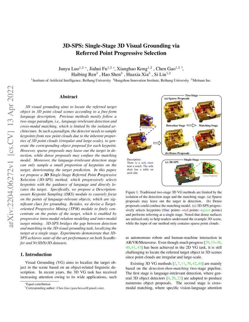 3D-SPS: Single-Stage 3D Visual Grounding via Referred Point Progressive ...