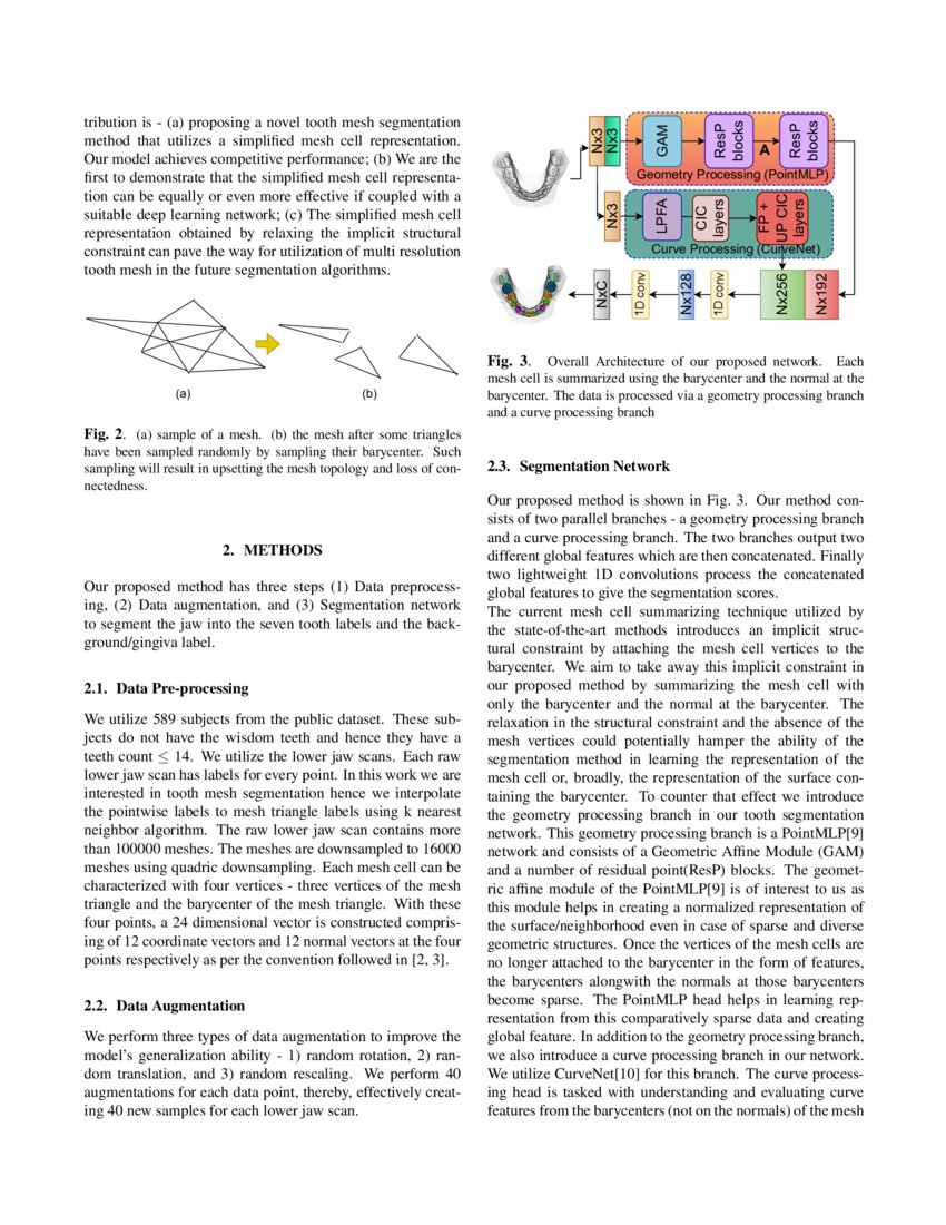 3D Tooth Mesh Segmentation with Simplified Mesh Cell Representation ...