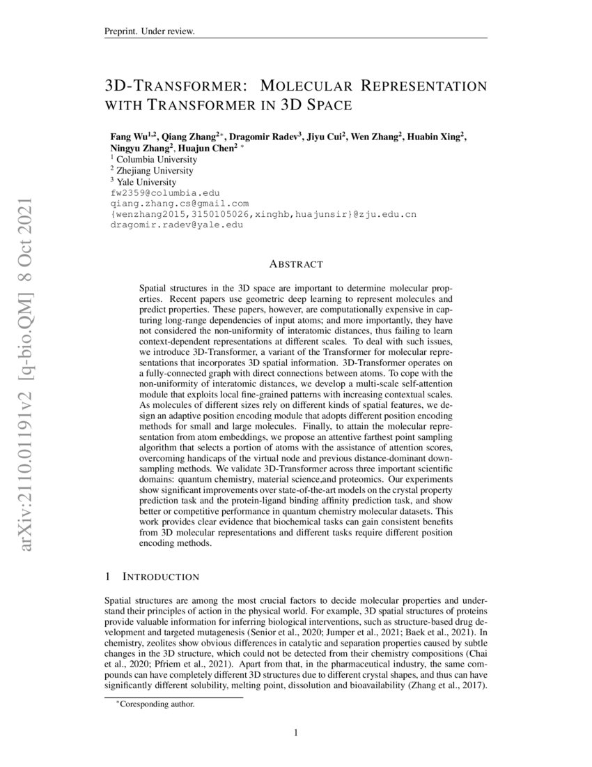 3D-Transformer: Molecular Representation with Transformer in 3D Space ...
