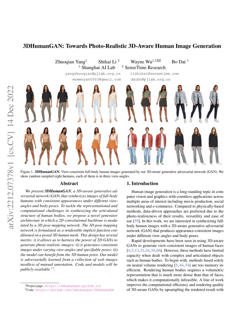 3DHumanGAN: Towards Photo-Realistic 3D-Aware Human Image Generation ...