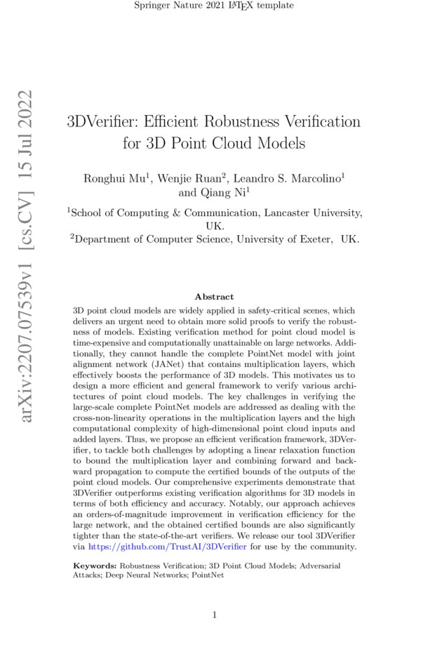 3DVerifier: Efficient Robustness Verification for 3D Point Cloud Models ...