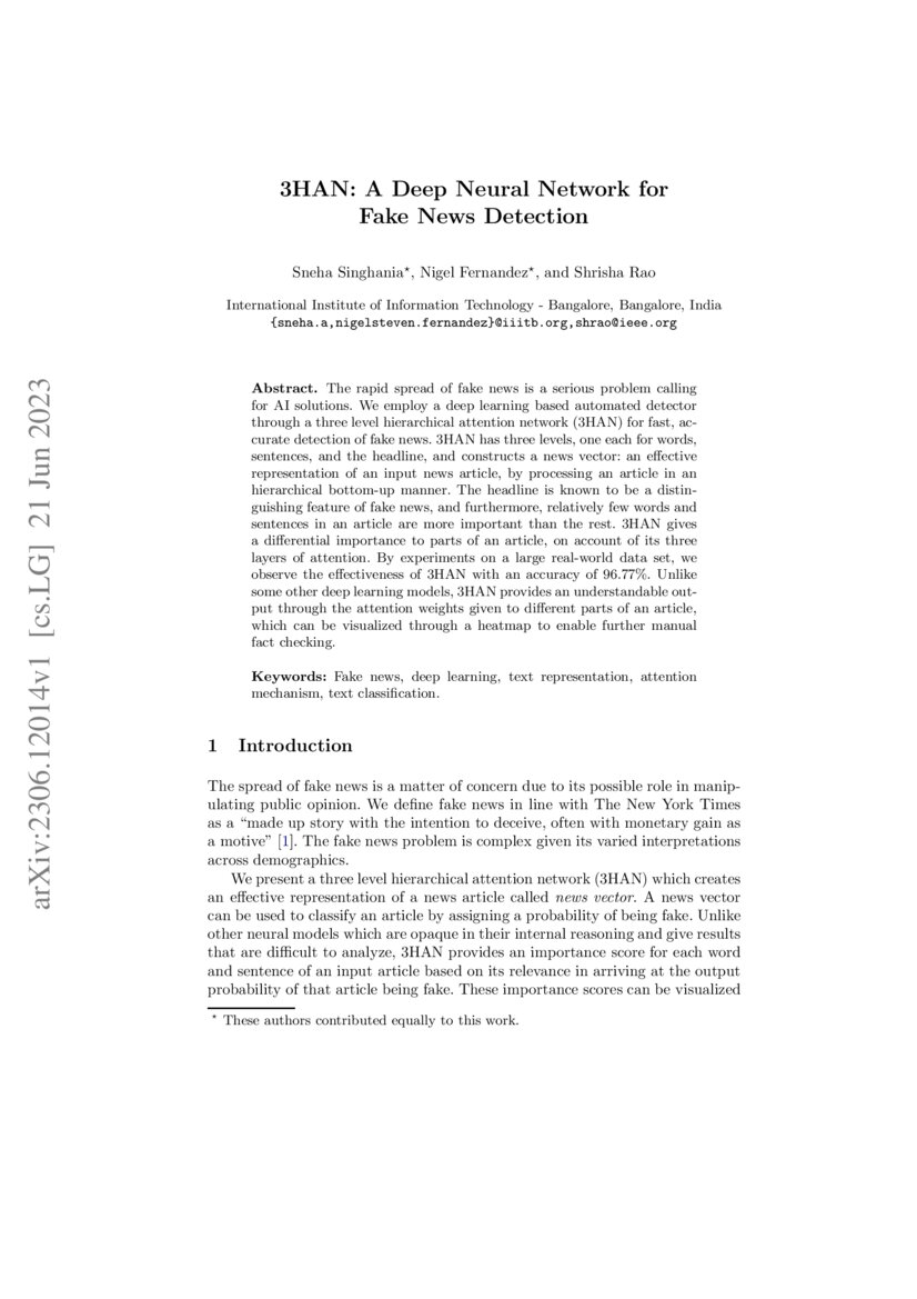 3han A Deep Neural Network For Fake News Detection Deepai