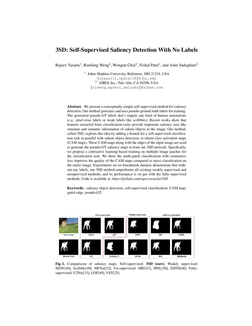 3sd Self Supervised Saliency Detection With No Labels Deepai